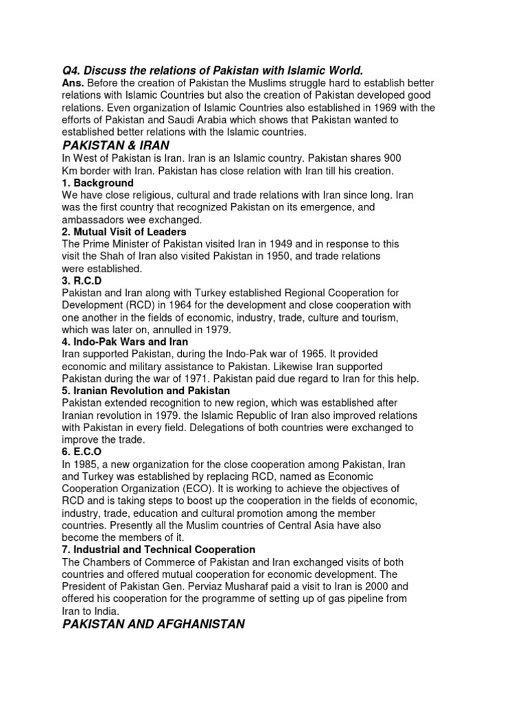 Q.4 Relation of Pakistan | PDF | Pakistan | Egypt
