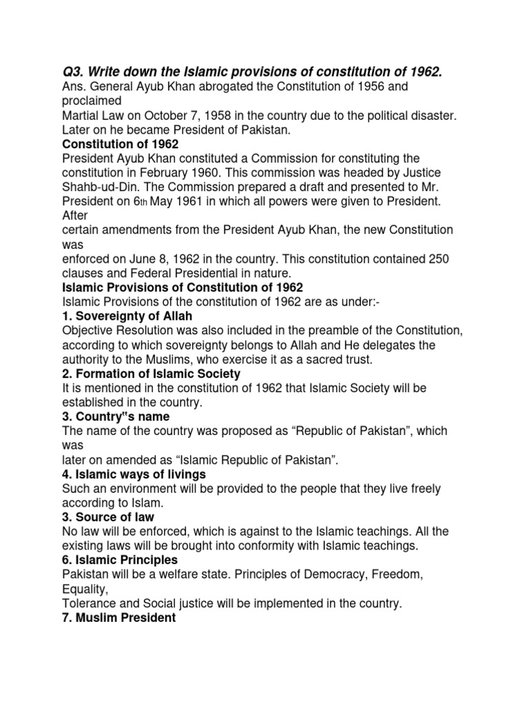 Islamic Provisions in 1962 Constitution | PDF | Government | Justice