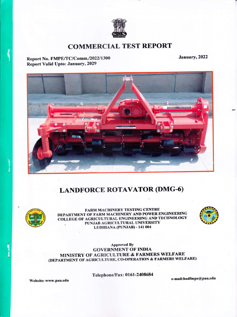 Landforce DMG-6 Rotavator Test Report | PDF | Tractor | Machines