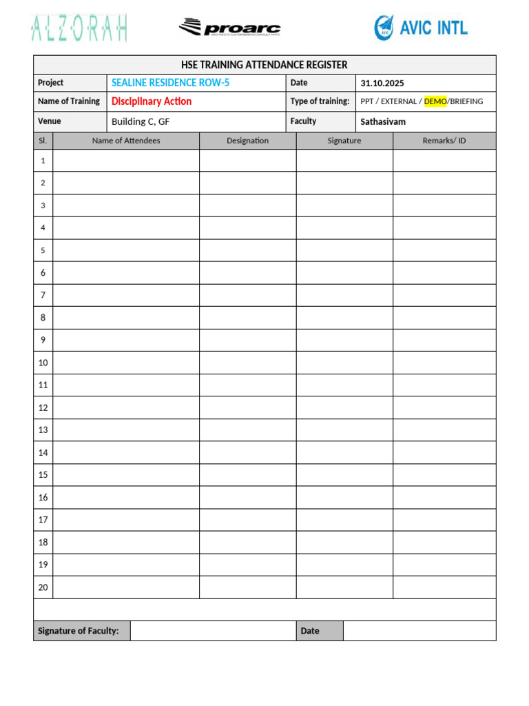 HSE Training Attendance Register | PDF