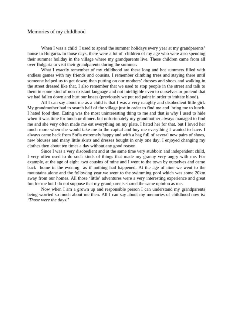 Memories of My Childhood | PDF