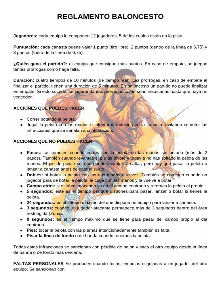 Reglamento Básico de Baloncesto | PDF | Deportes | Deportes de equipo