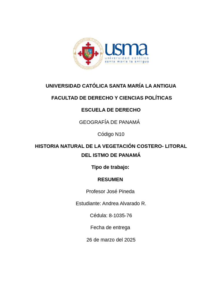 Historia Natural de La Vegetación Costero - Litoral Del Istmo de Panamá ...