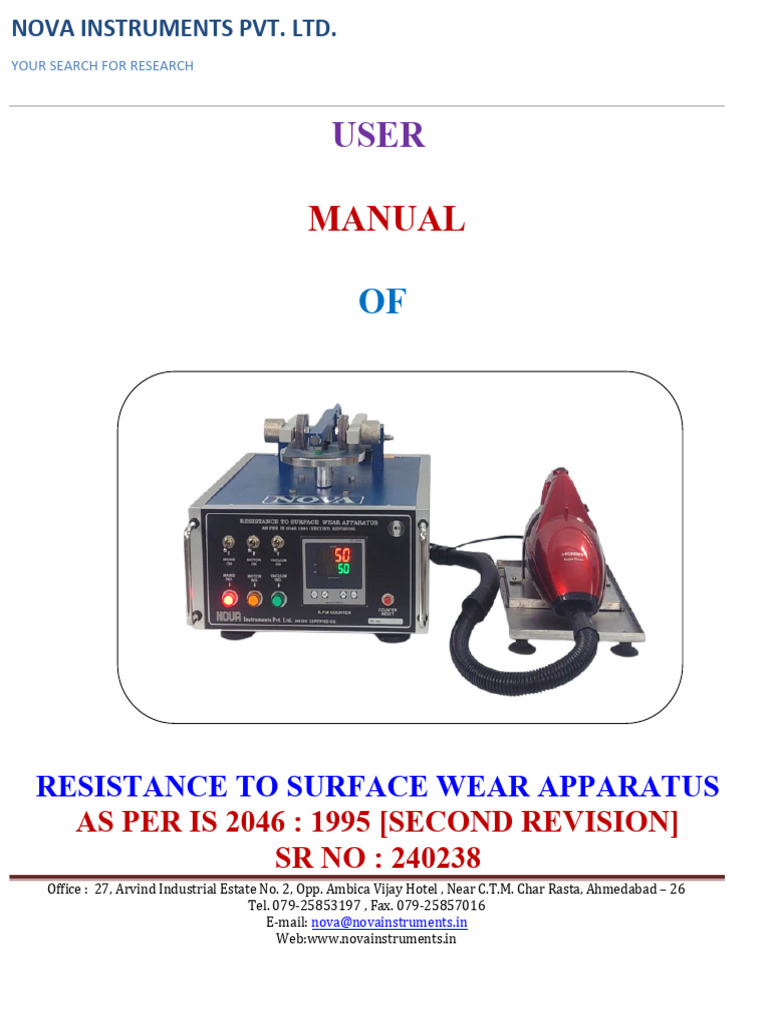 Resistance to Surface Wear Tester Manual | PDF | Power Supply | Wear