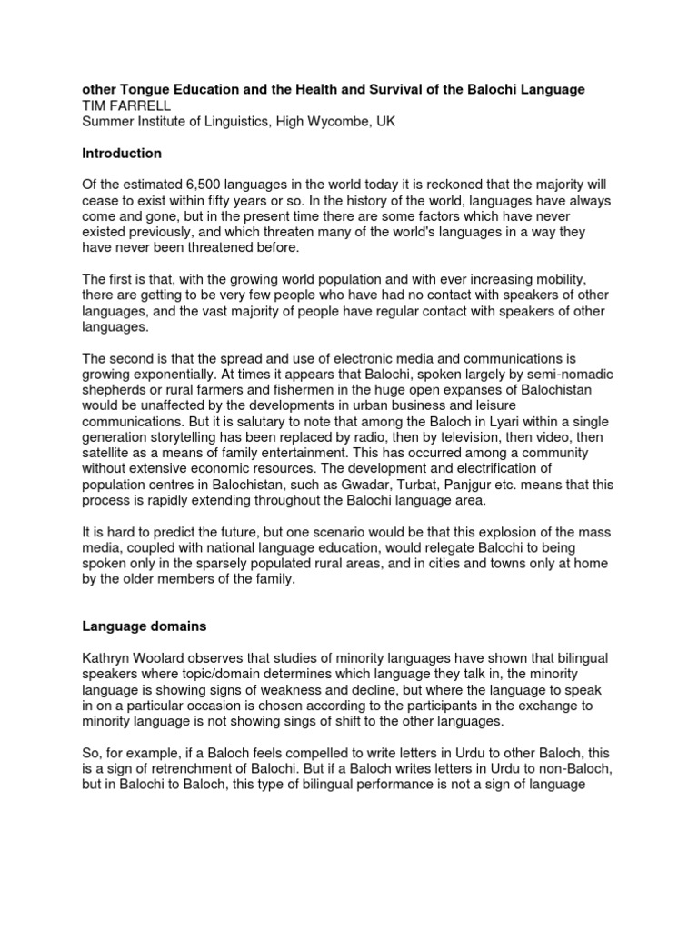 Balochi Language and Its Future | PDF | Pashtuns | First Language