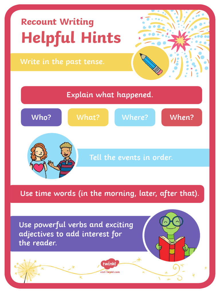 Recount Writing Helpful Hints Prompt Sheet Display Poster | PDF