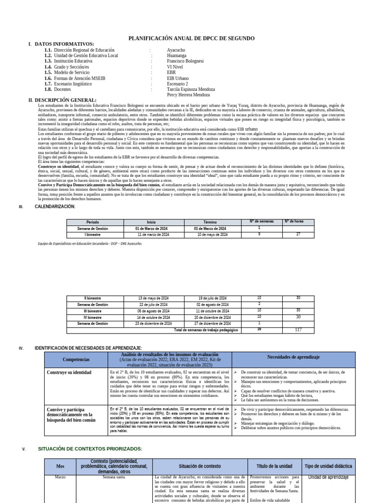 Plan Anual de DPCC 2024 - IE Francisco Bolognesi | PDF | Evaluación ...