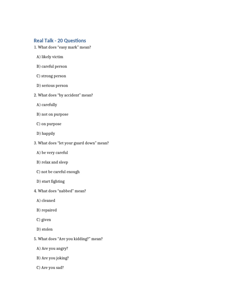 Real Talk Questions Without Answers | PDF