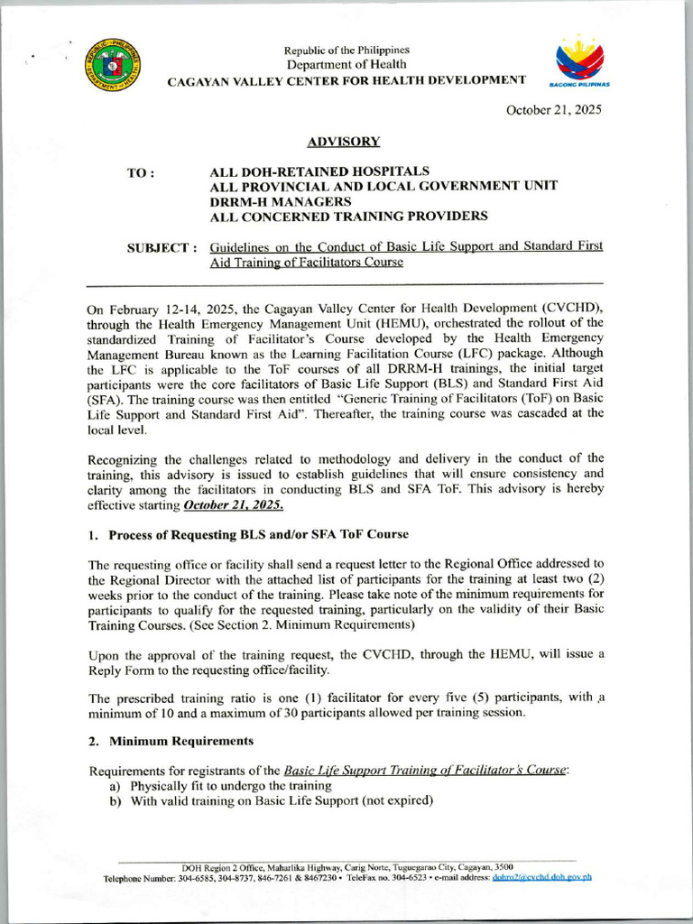 Guidelines On The Conduct of BLS and SFA TOF Course | PDF