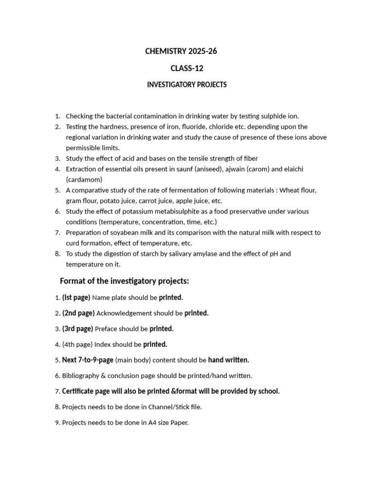 Class 12 Chemistry Investigatory Projects | PDF