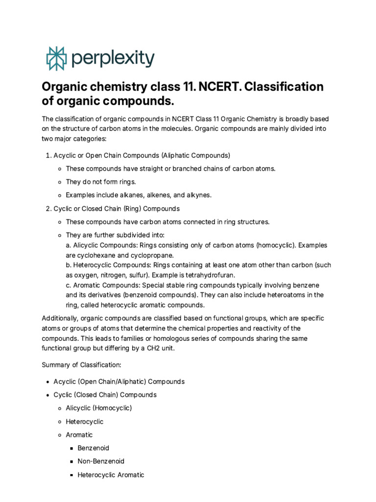 Organic Compound Classification NCERT | PDF | Functional Group | Chemistry