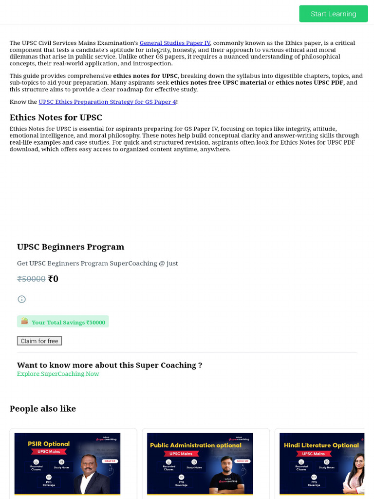 Ethics Notes For UPSC - UPSC Ethics Notes PDF Download! | PDF