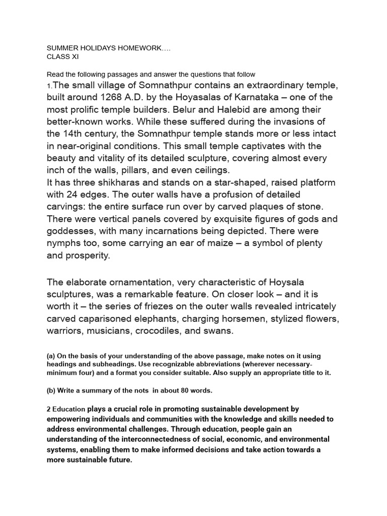 Summer Homework for Class XI Students | PDF | Sustainability ...