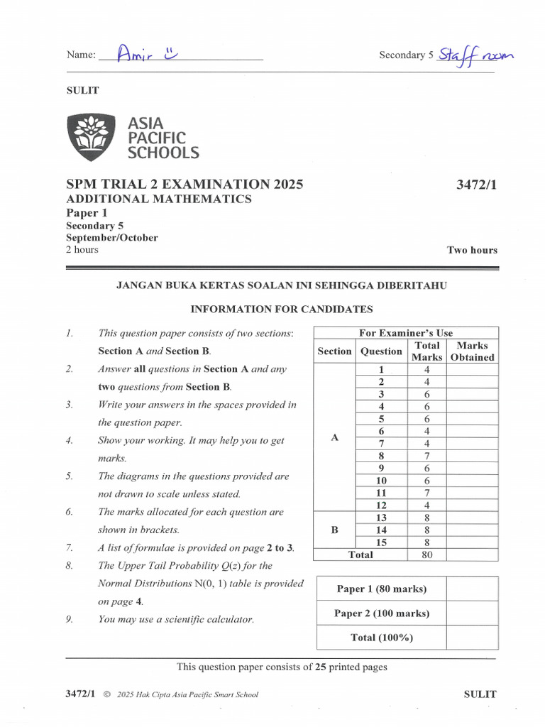 SPM Trial 2 Paper 1 Ans | PDF
