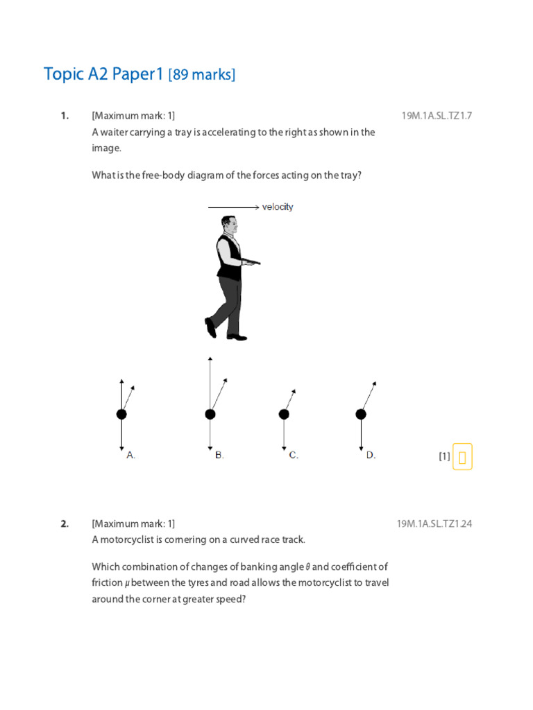 File 4 Topic A2 Paper 1 HL QP Part 2 | PDF | Force | Acceleration