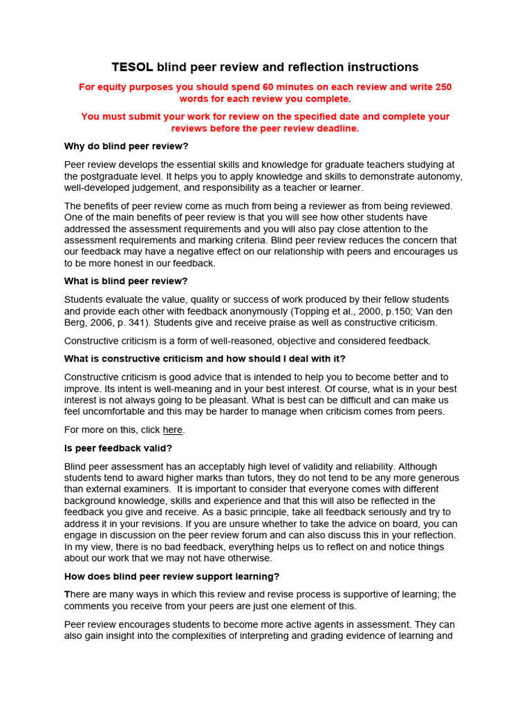 TESOL Blind Peer Review Guidelines | PDF | Peer Review | Educational ...