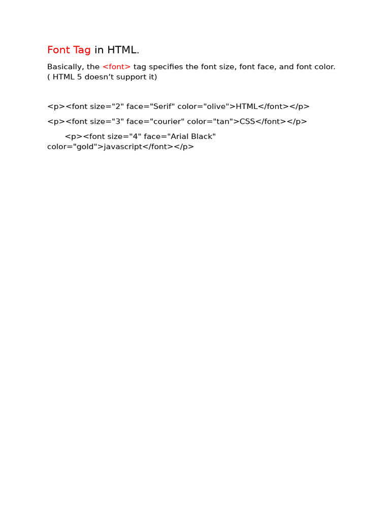 Understanding the HTML Font Tag | PDF