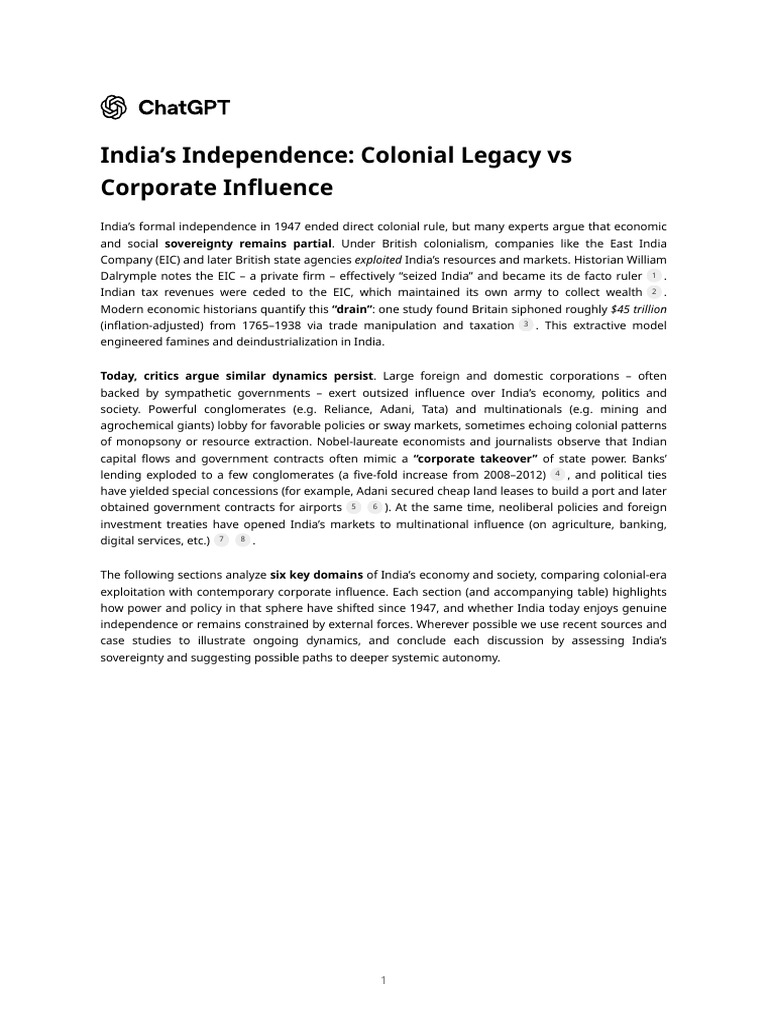 Colonial Exploitation vs Corporate Control in India | PDF | Reserve ...