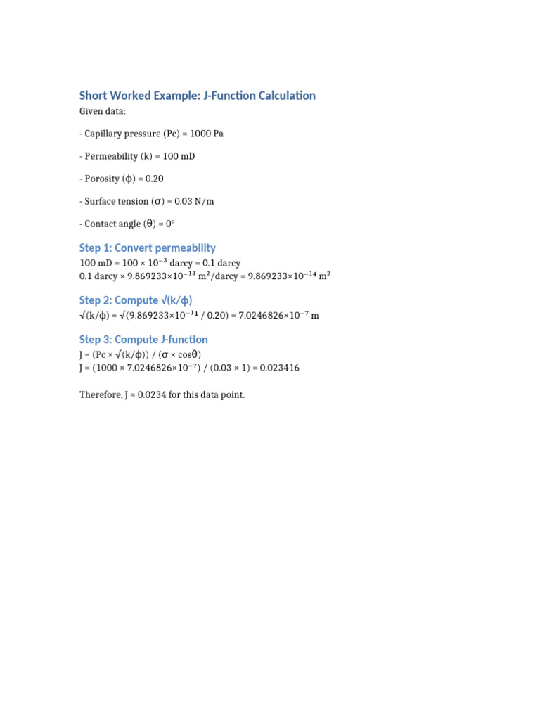 J Function Worked Example | PDF