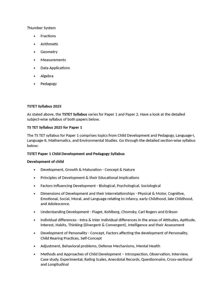 TSTET Syllabus 2025 Overview | PDF | Learning | Child Development