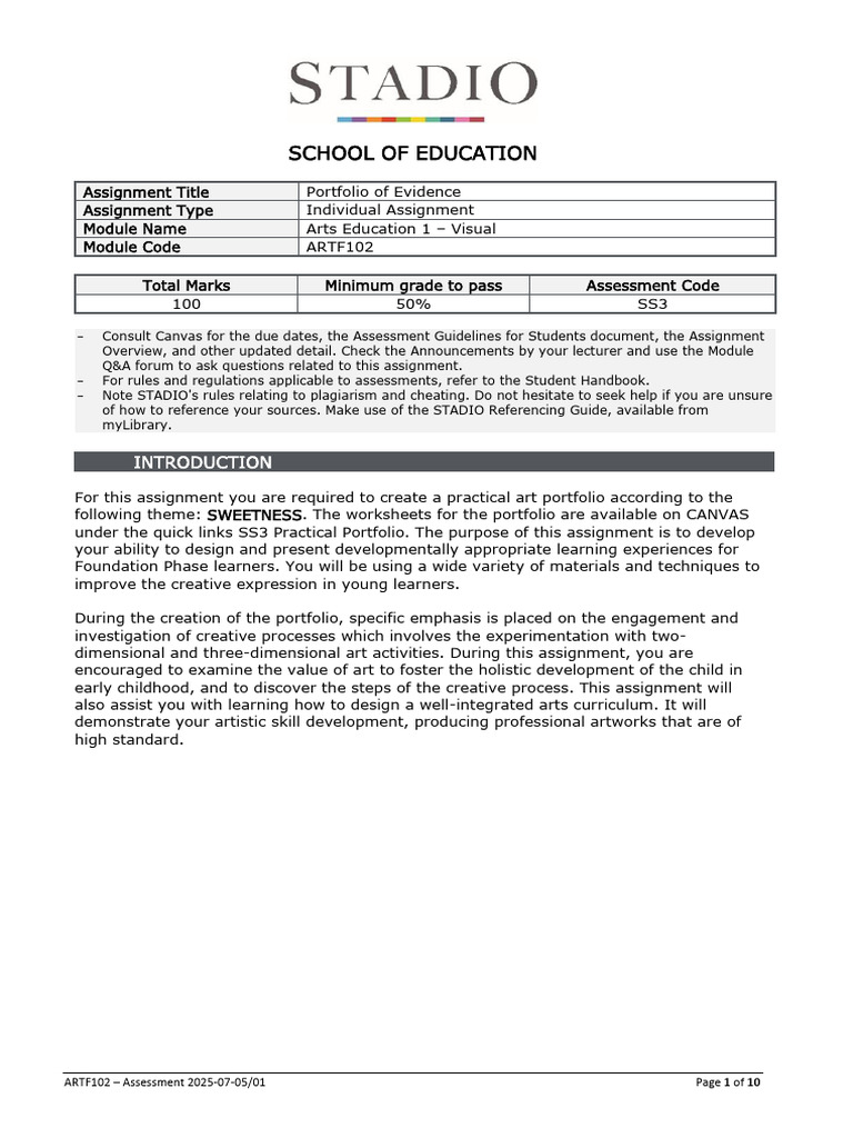 STADIO Assignment Template ARTF102 SS3 2025-2 | PDF | Grammar | Creativity