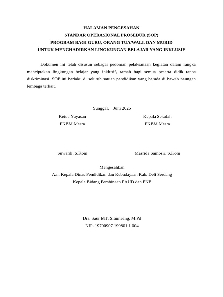 SOP Lingkungan Belajar Inklusif | PDF
