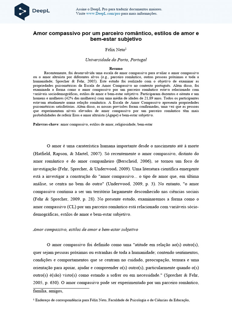 Compassionate Love For A Romantic Partner, Love Styles and Subjective ...