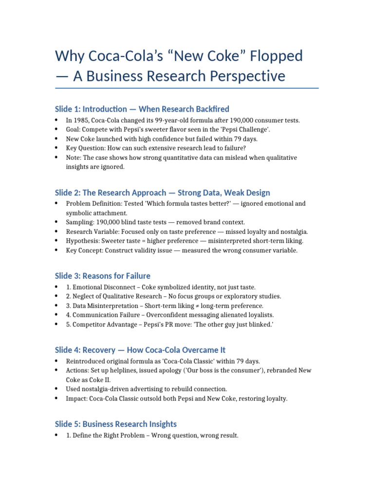 New Coke Case Presentation ISME | PDF | Coca Cola | Methodology