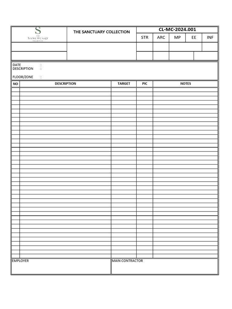 The Sanctuary - Checklist Pekerjaan 20240904 | PDF