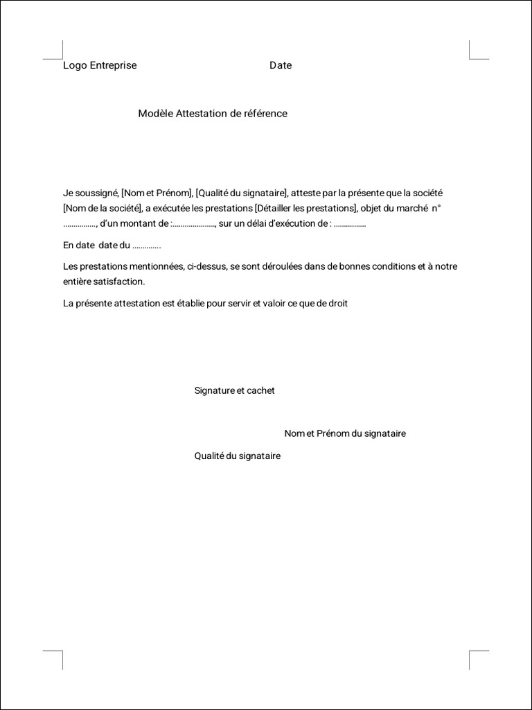 Modèle d'attestation de référence entreprise | PDF