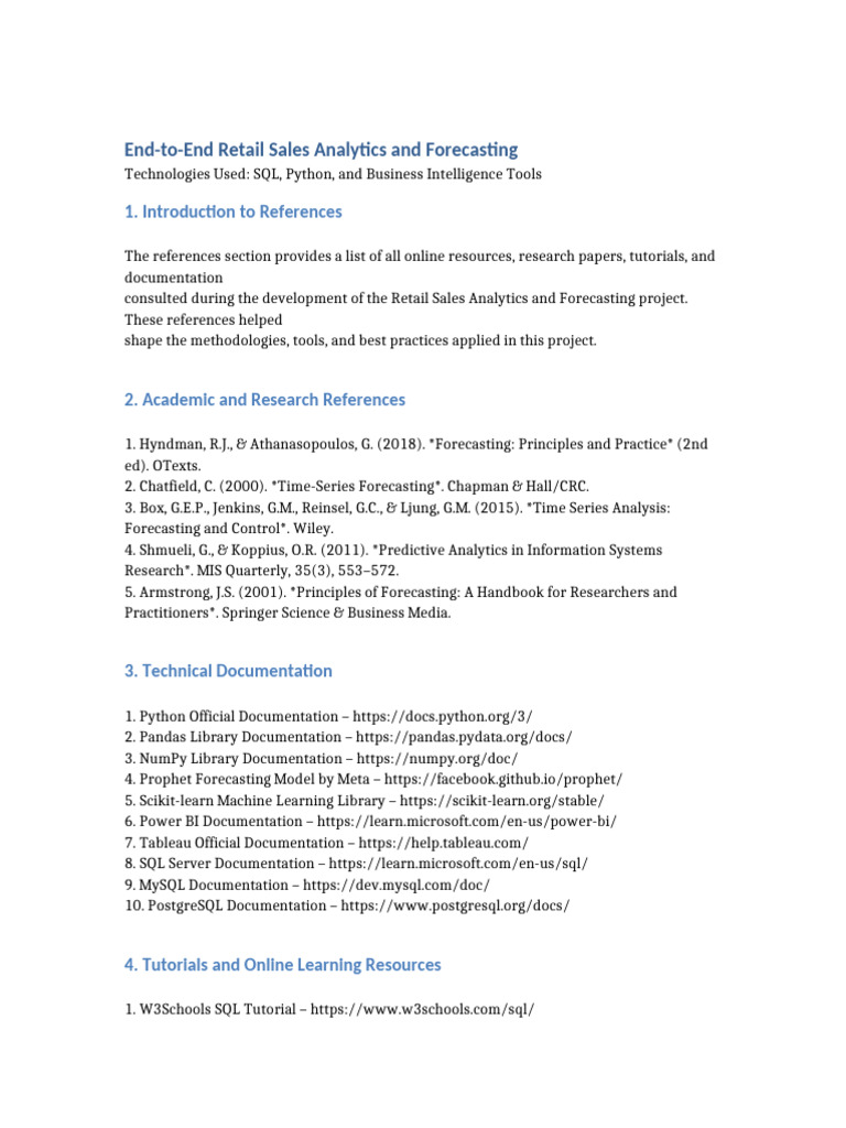 Retail Sales Analytics and Forecasting References | PDF | Analytics | Data