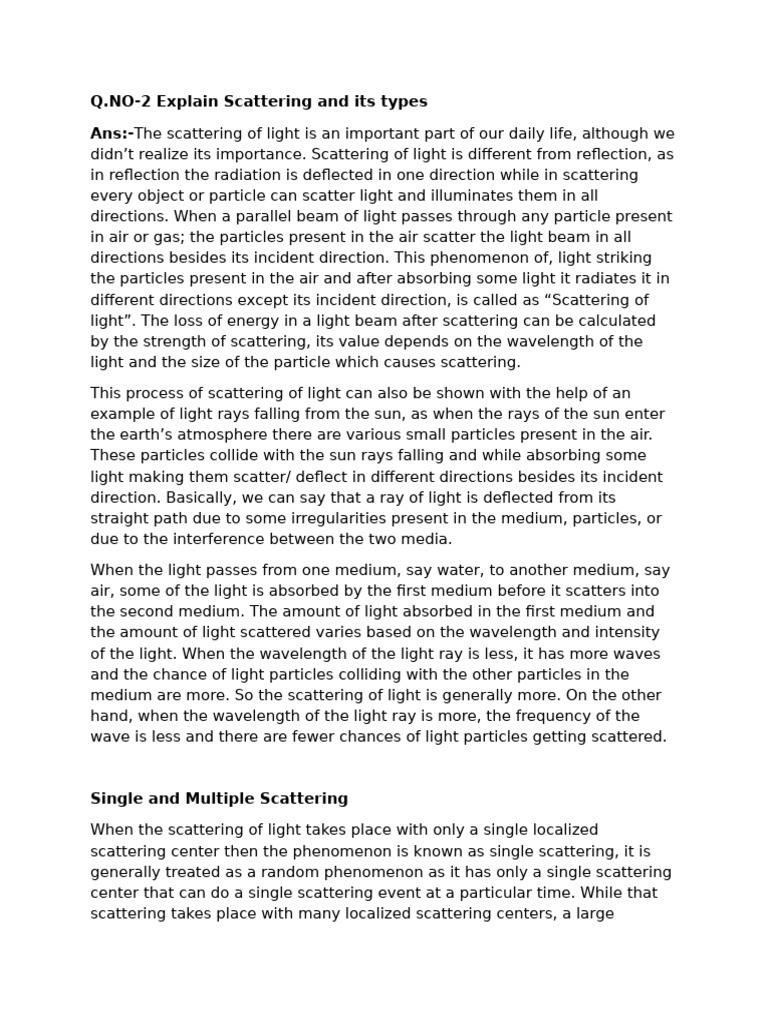 Q.NO-2 Explain Scattering and Its Types | PDF | Scattering | Light