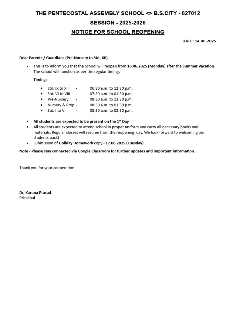 Notice For School Reopening (14!06!2025) | PDF
