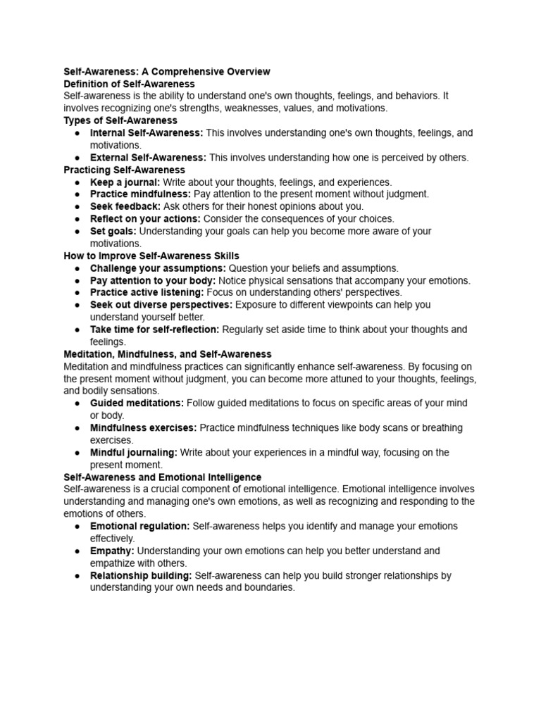 Types of Self-Awareness Explained | PDF | Self Awareness | Mindfulness