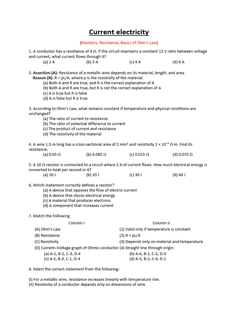 DPP - Current Electricity - II | PDF | Electrical Resistivity And ...