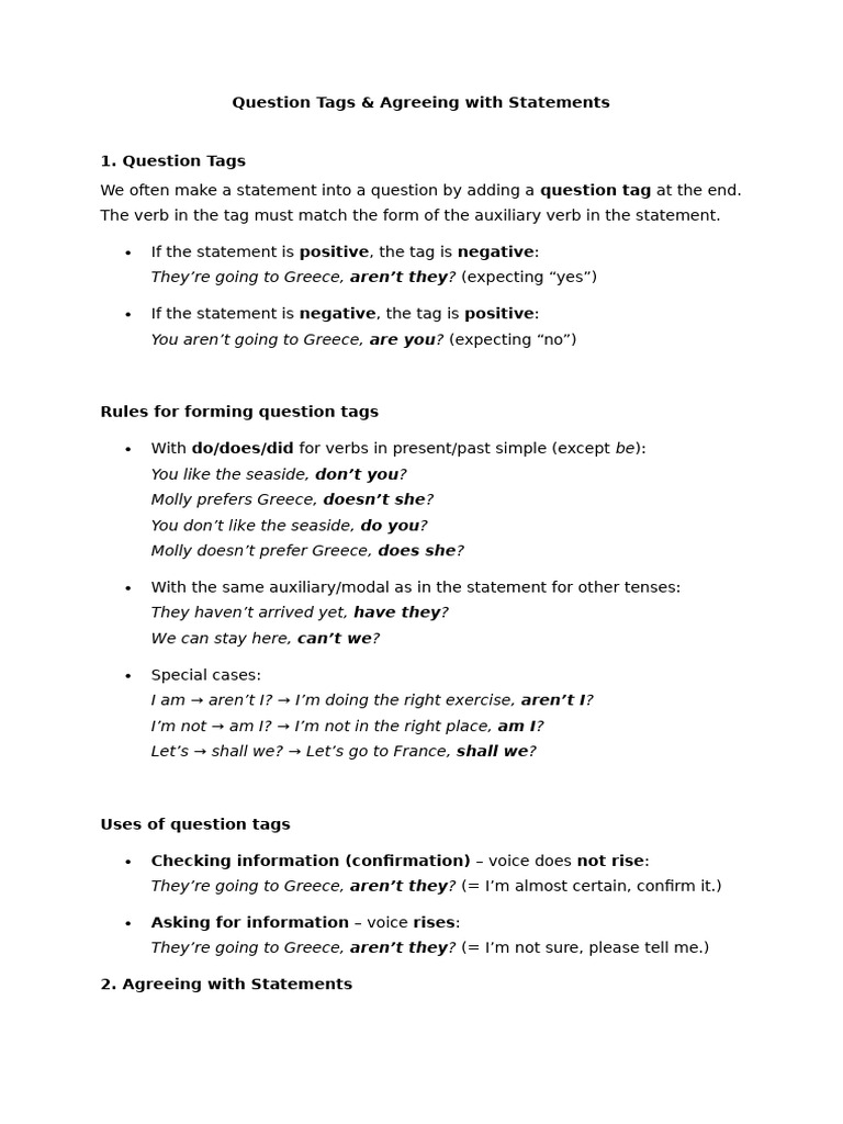 Question Tags and Agreement in English | PDF | Question | Linguistics