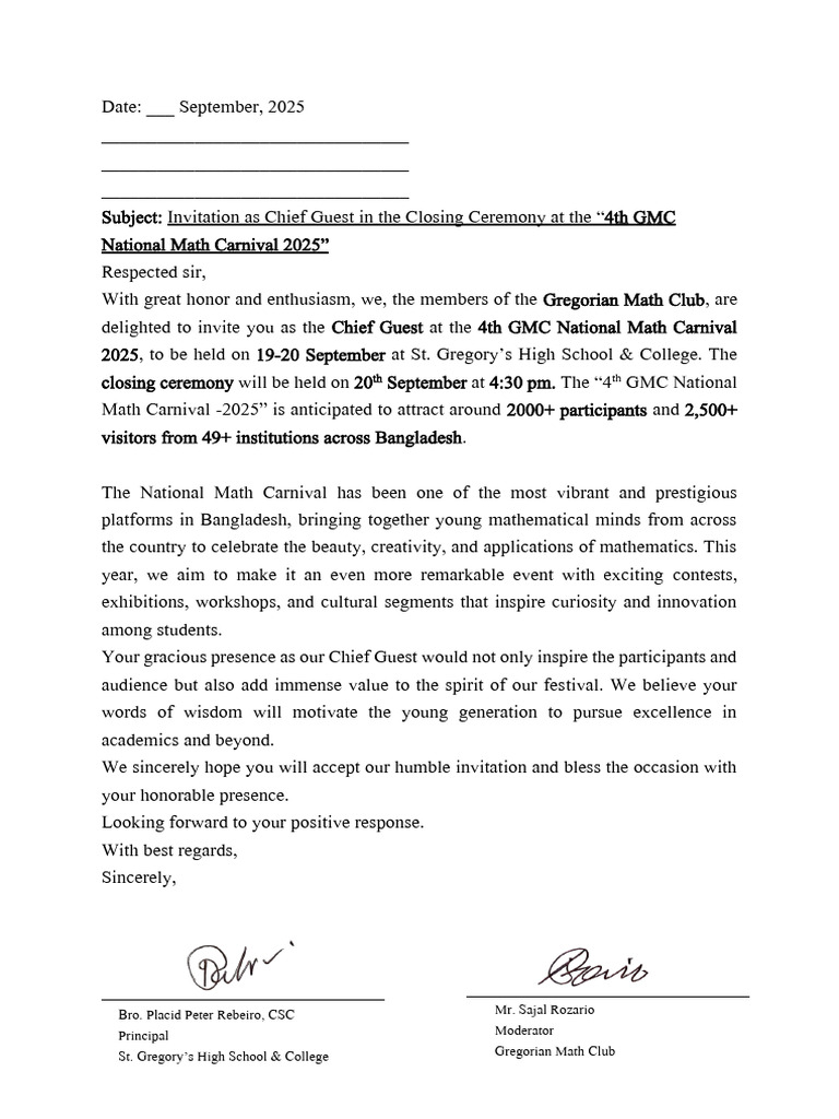 Chief Guest Invitation Letter | PDF