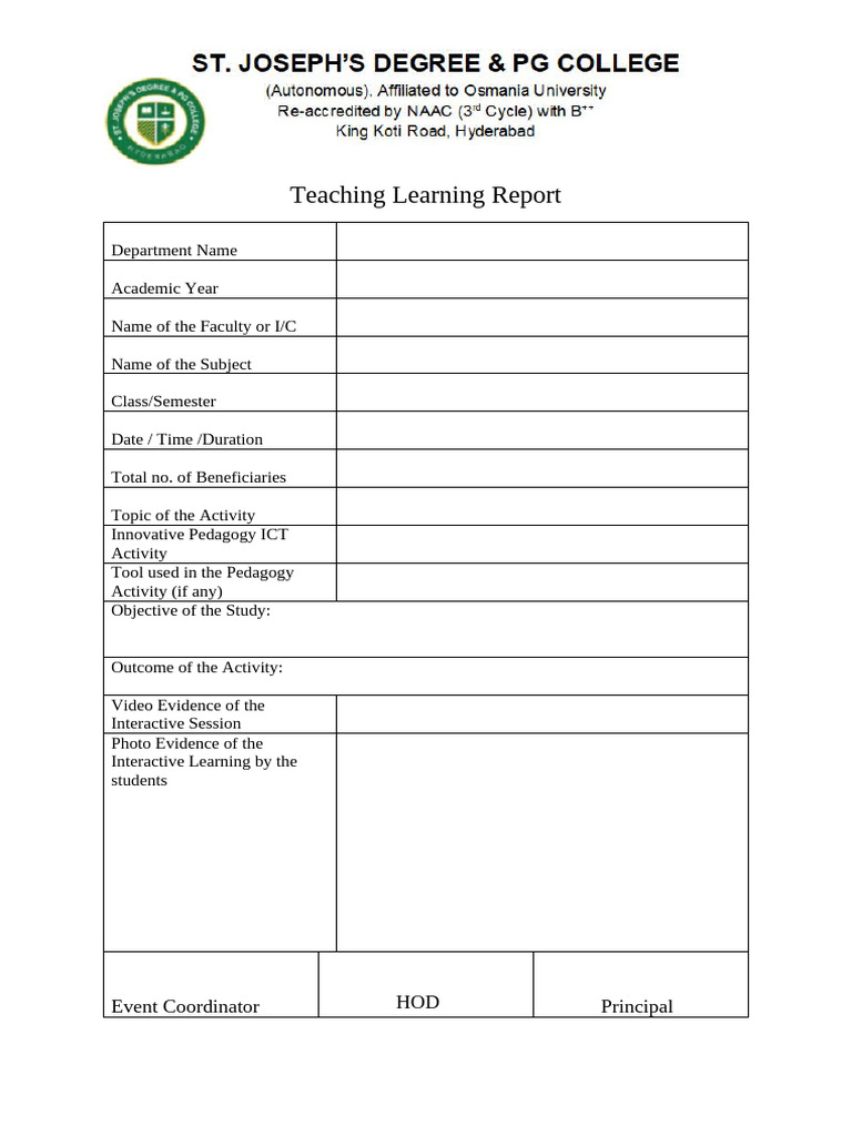 Teaching Learning Report Template | PDF