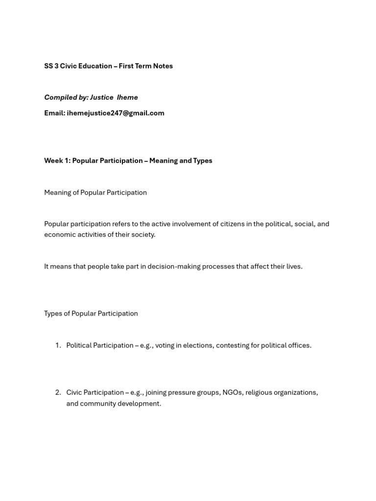 Civic Education: Popular Participation Guide | PDF | Democracy ...