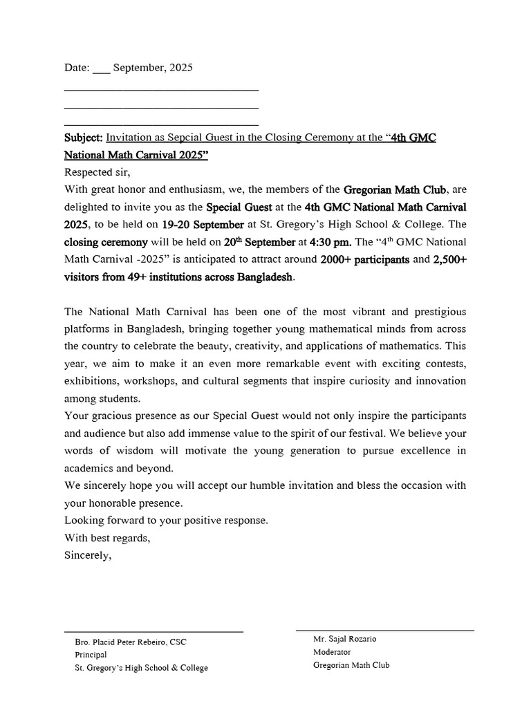 Special Guest Invitation Letter (-) | PDF