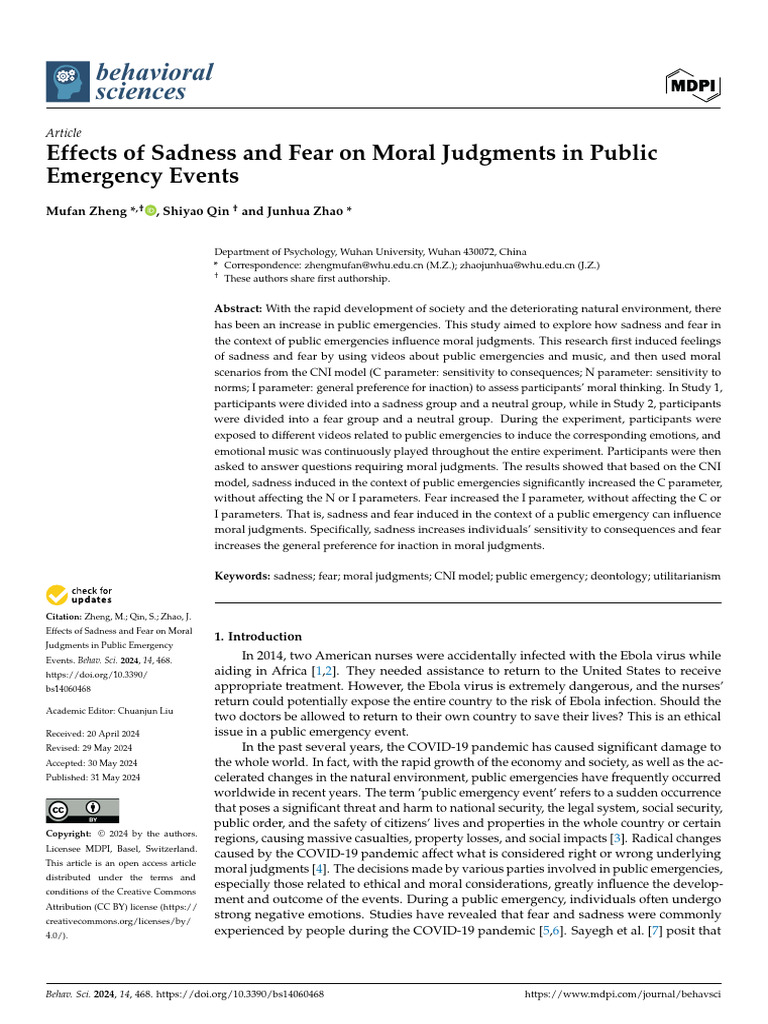 Effects of Sadness and Fear On Moral Judgments in | PDF | Emotions ...
