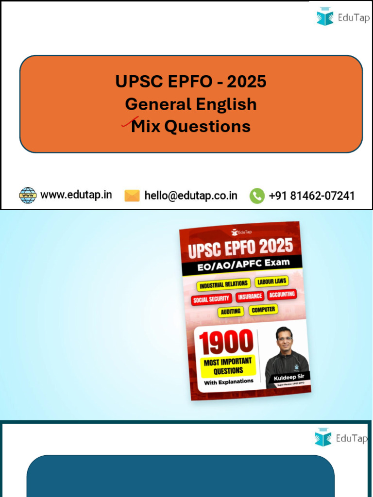 11 October 2025 EPFO General English Lecture 9 Mix Questions | PDF