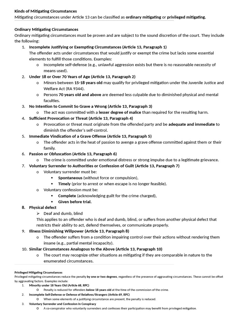 Kinds of Mitigating Circumstances | PDF | Mitigating Factor | Crimes
