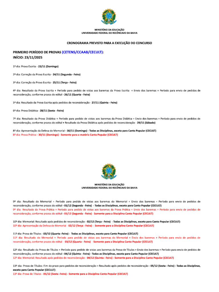 Cronograma Previsto para A Execuo Do Concurso | PDF