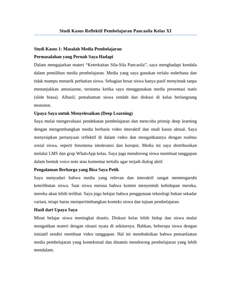 Studi Kasus Reflektif Pancasila Kelas XI | PDF