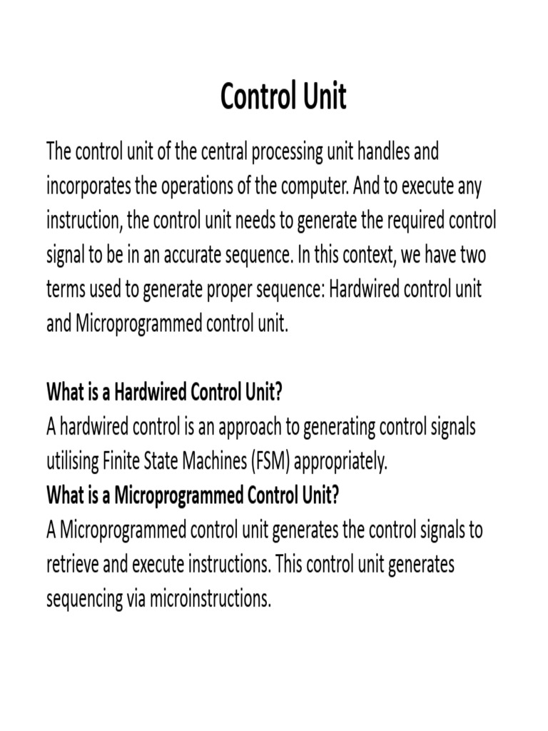 Hardwired vs Microprogrammed Control Units | PDF | Computing | Computer ...