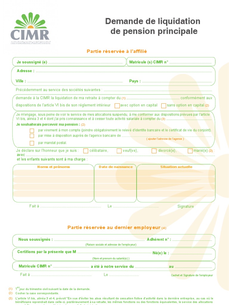 Demande de Liquidation de Pension CIMR | PDF