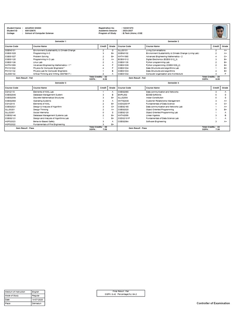 BTech CS H CSE SEM 1 TRANSCRIPT 1 1756871368166 STD | PDF | Computer ...