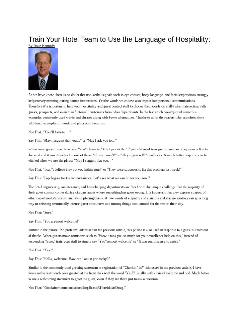 Improve Hotel Communication Skills | PDF | Communication | Human ...