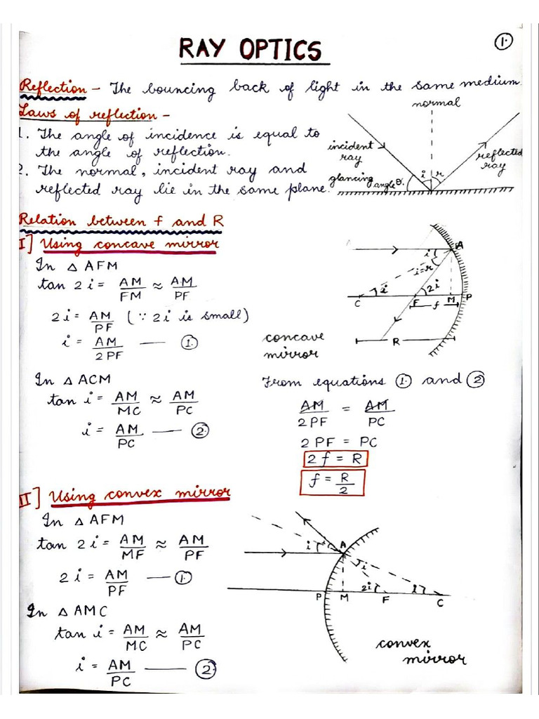 Chapter 9 Ray Optics | PDF
